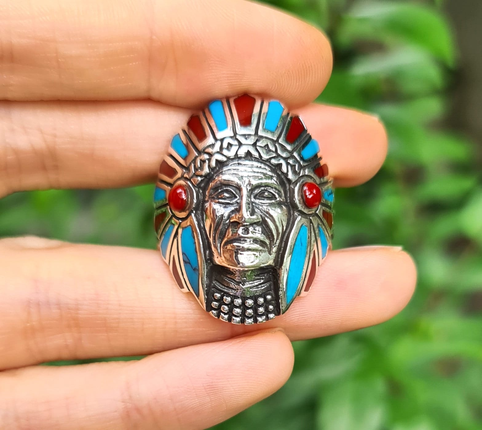 American Indian Ring Sterling Silver 925 Tribal Chief Warrior - Etsy
