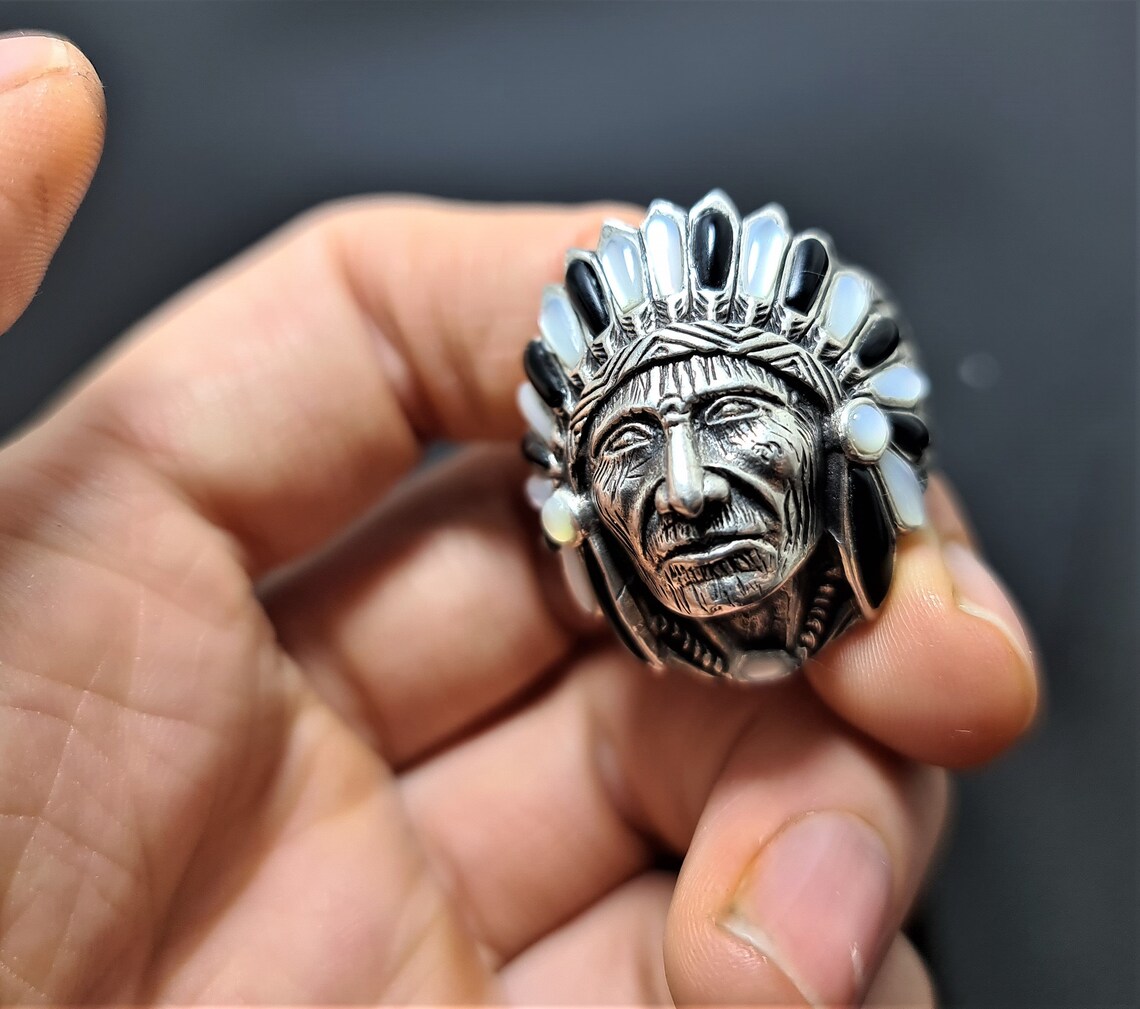 American Indian Chief Warrior Ring STERLING SILVER 925 Natural - Etsy