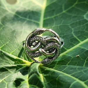 Double Snake Ring STERLING SILVER 925 Interlocking Snakes Serpent Swirl Occult Sacred Symbol ...