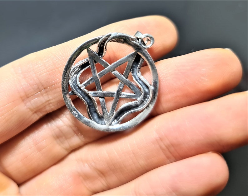 Pentacle Snake 925 Sterling Silver Pendant Pentagram Star - Etsy