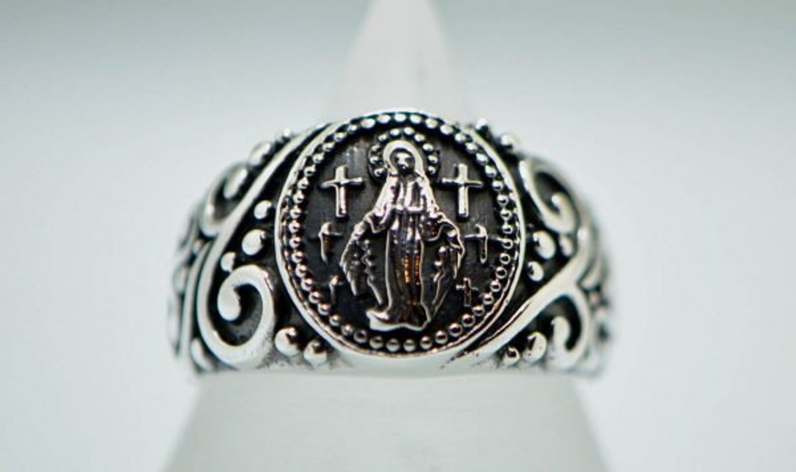 Mother Mary Ring 925 STERLING SILVER Holy Mary Crosses Signet - Etsy