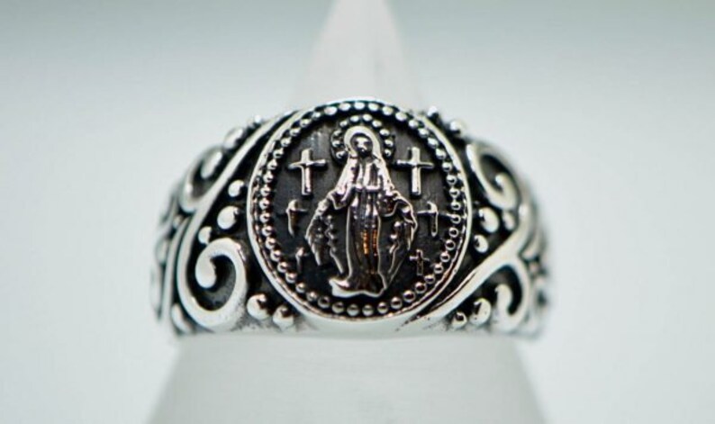 Mother Mary Ring 925 STERLING SILVER Holy Mary Crosses Signet | Etsy