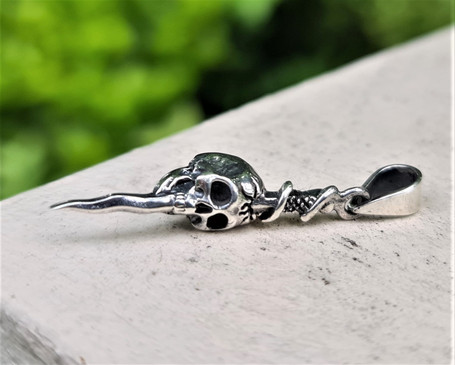 Skull Dagger Pendant STERLING SILVER 925 Curvy Dagger Skull | Etsy