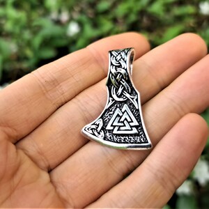 Valknut Axe Pendant STERLING SILVER 925 Viking Warrior Runic ...