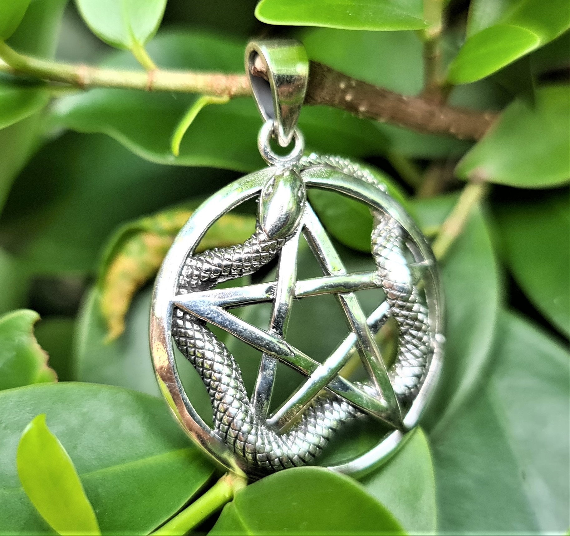Pentacle Snake 925 Sterling Silver Pendant Pentagram Star | Etsy