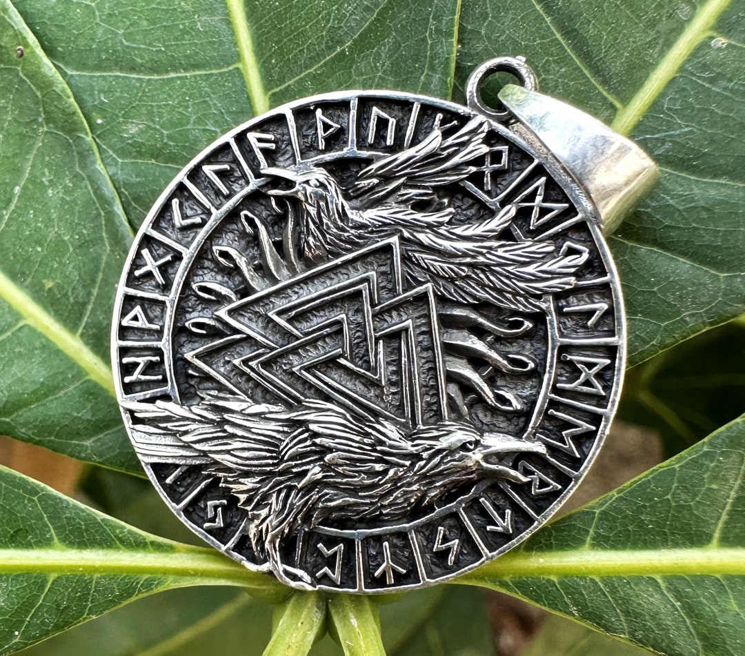 Valknut Huginn and Muninn Runic Pendant STERLING SILVER 925 Runes ...