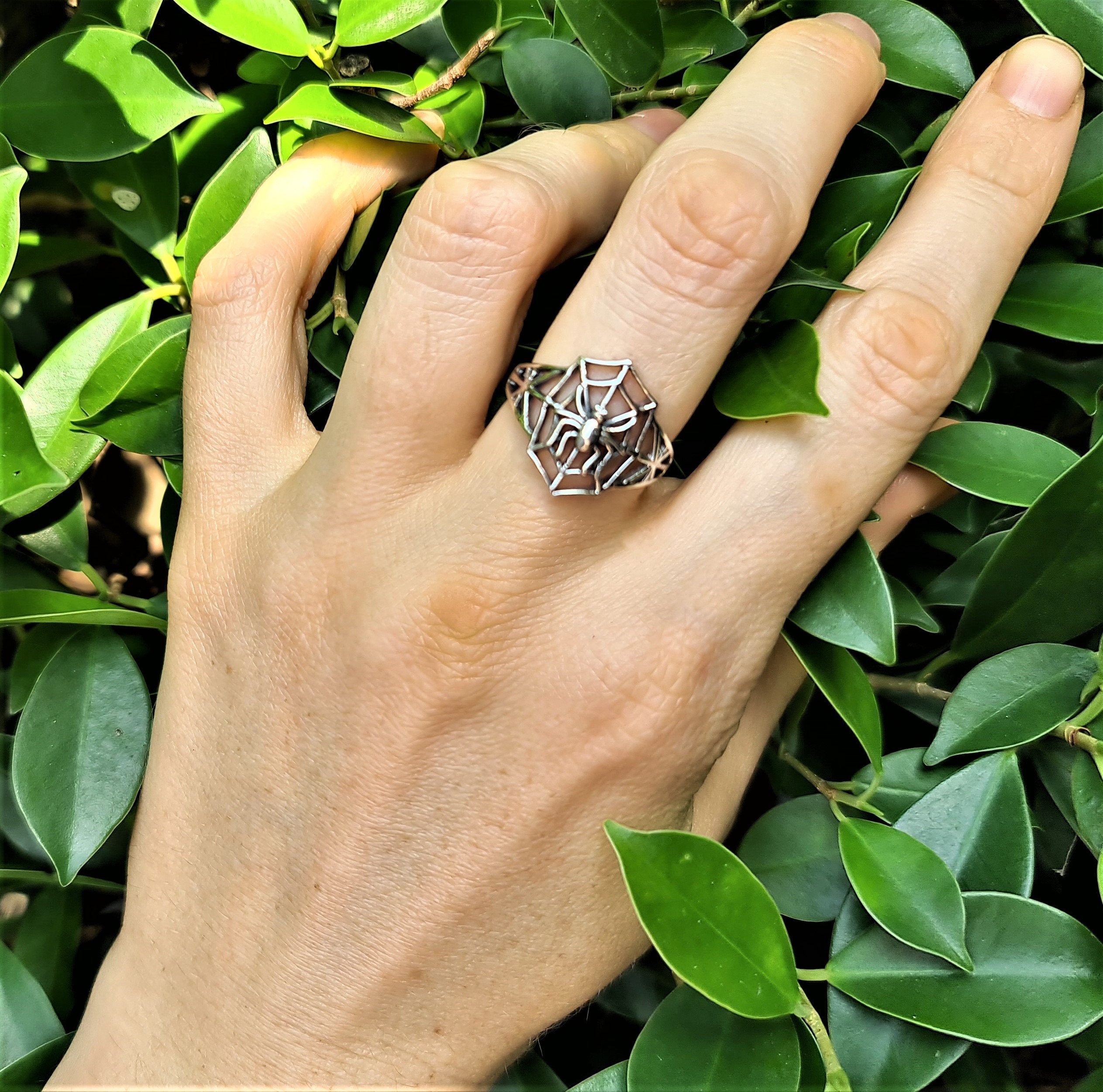Spider Ring STERLING SILVER 925 Spider Web Black Widow Ring - Etsy