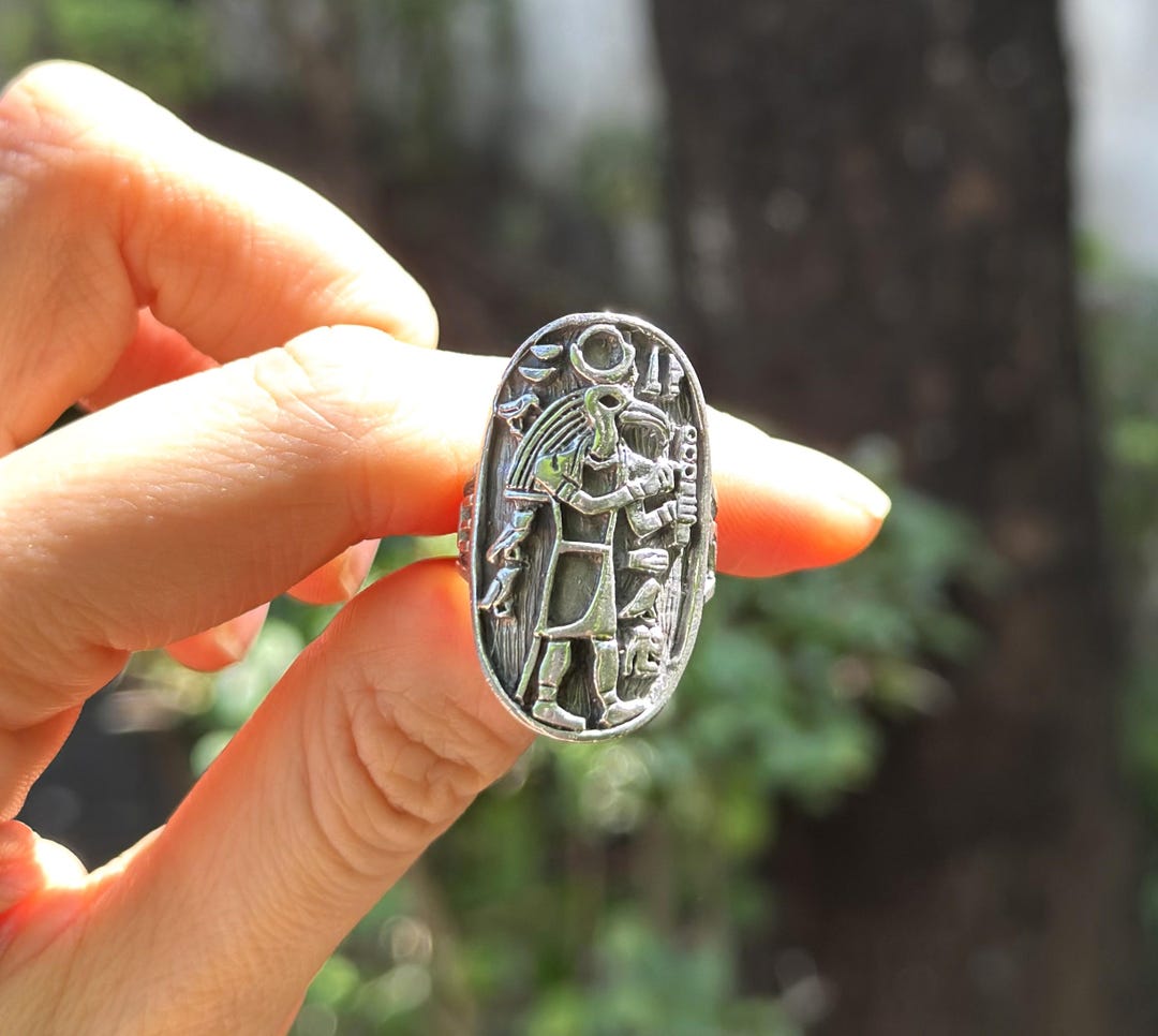 THOTH God Ring STERLING SILVER 925 Ancient Egyptian God of Wisdom Ibis ...