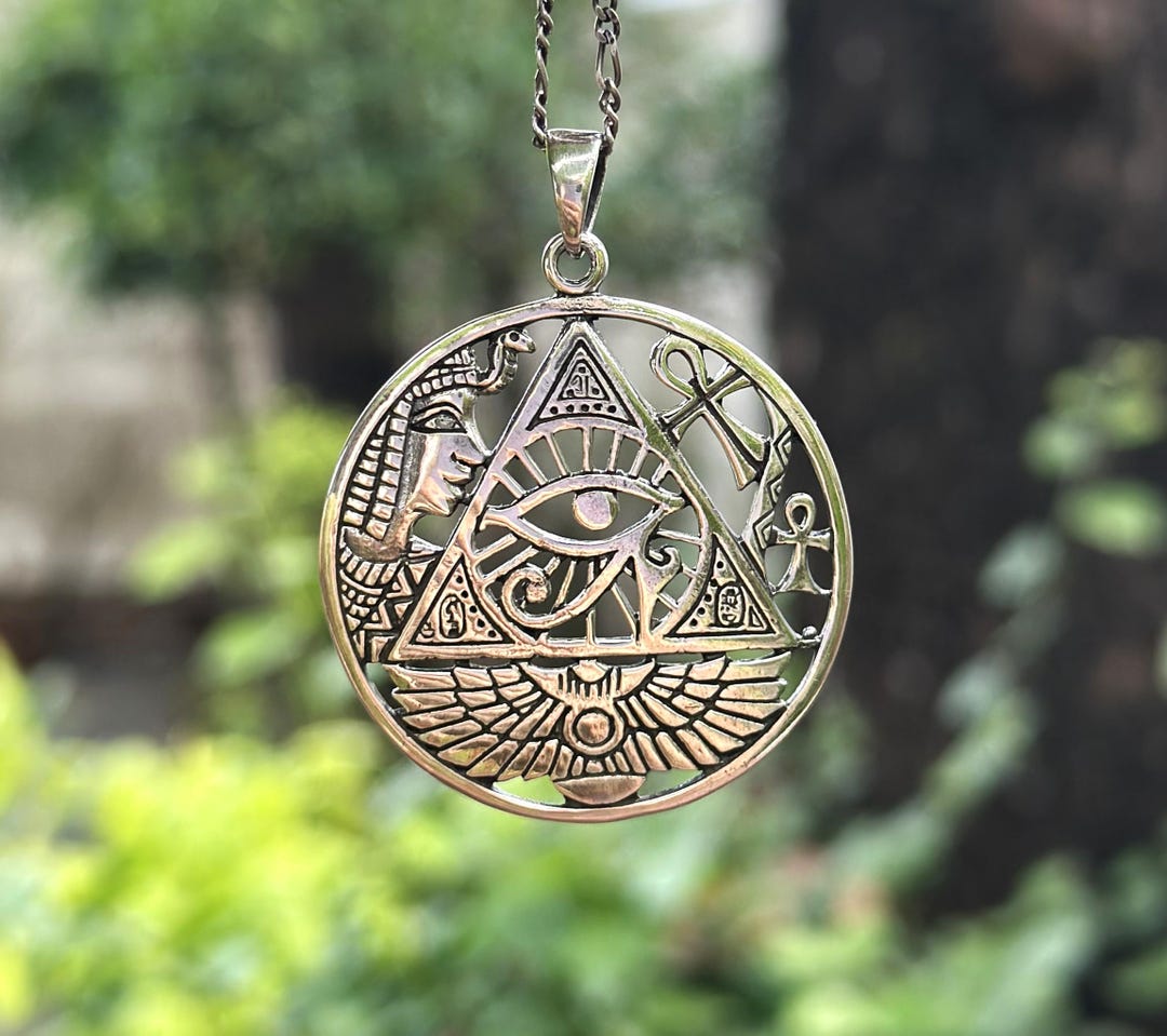 Eye of Ra Pendant STERLING SILVER 925 Sacred Egyptian Symbols Ankh ...