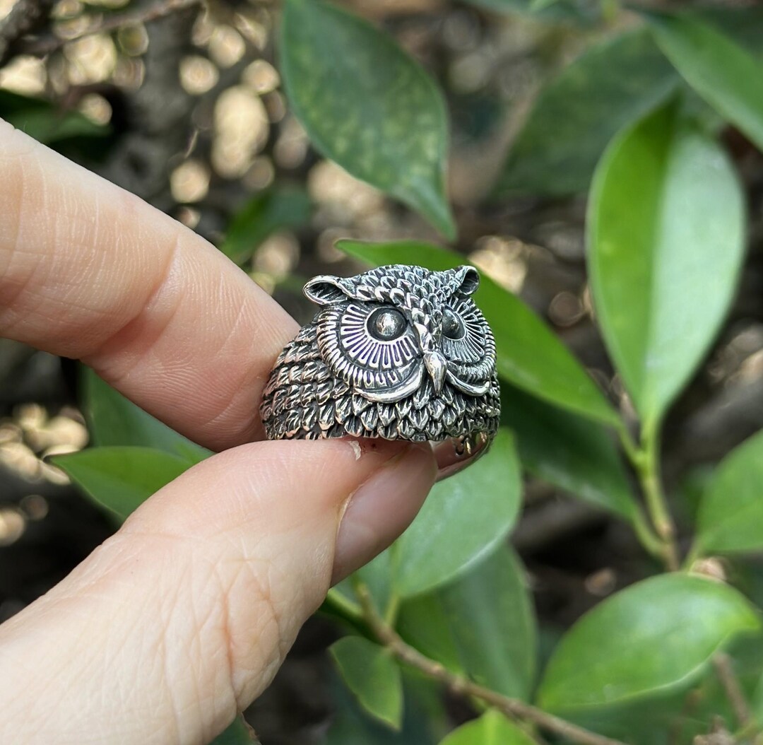 Owl Head Ring STERLING SILVER 925 Symbol of Wisdom Talisman Amulet ...