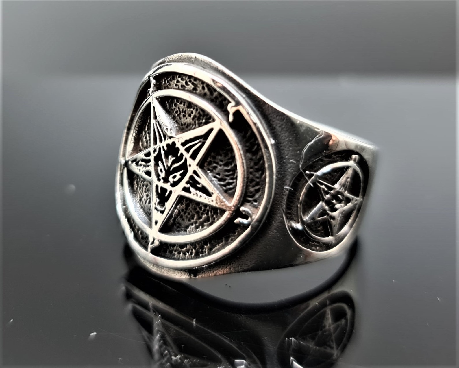 Sigil of Baphomet Inverted Pentagram Ring 925 Sterling Silver - Etsy