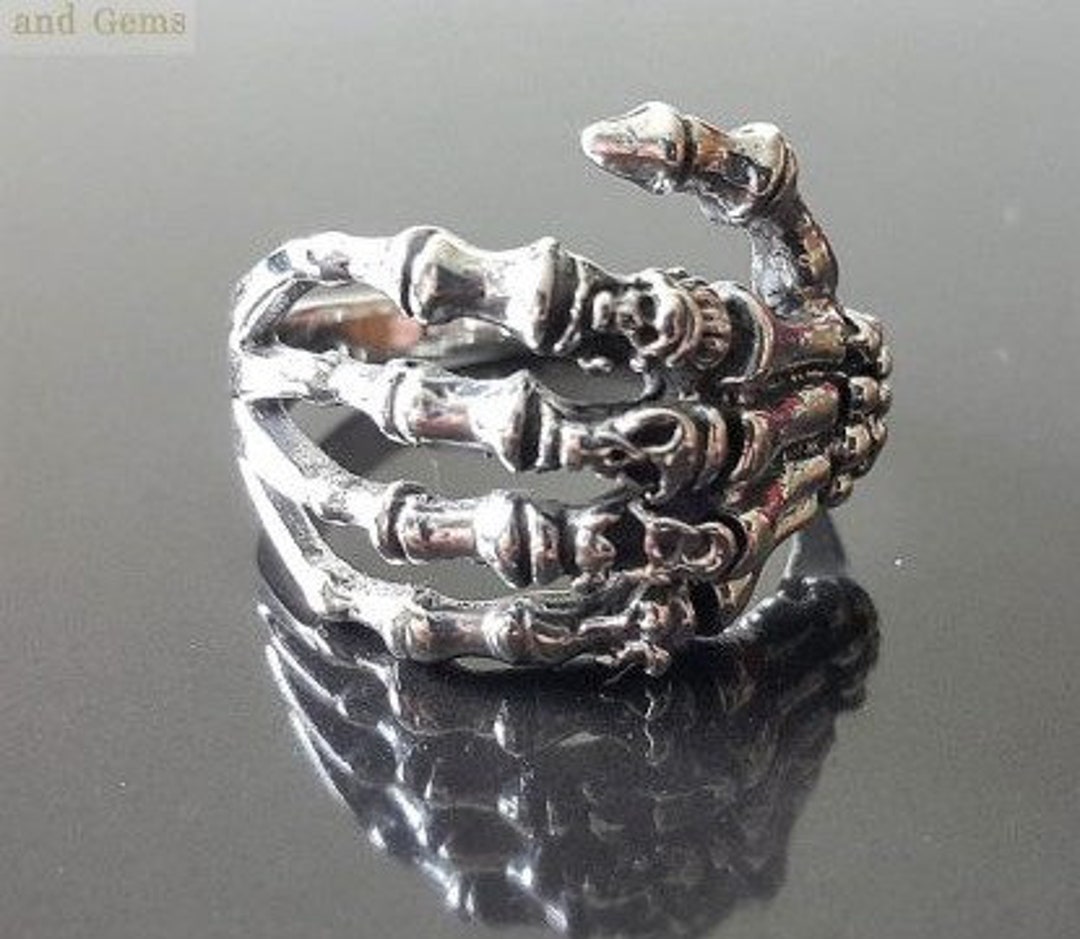 Skeleton Hand Skull Knuckles Ring 925 STERING SILVER Punk Goth Rock ...