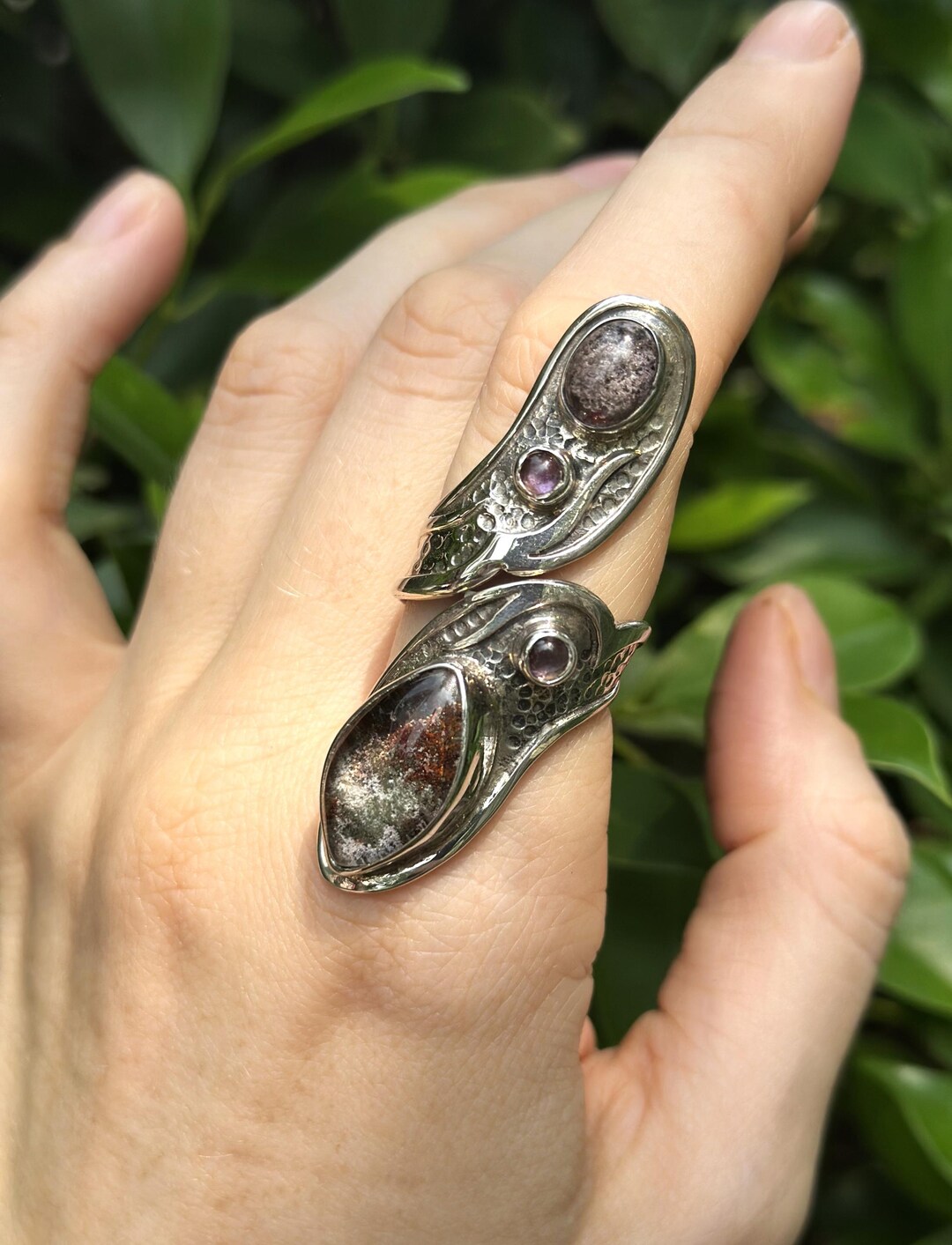 Lodolite Ring STERLING SILVER 925 Long Knuckle Ring Garden Quartz Ring ...