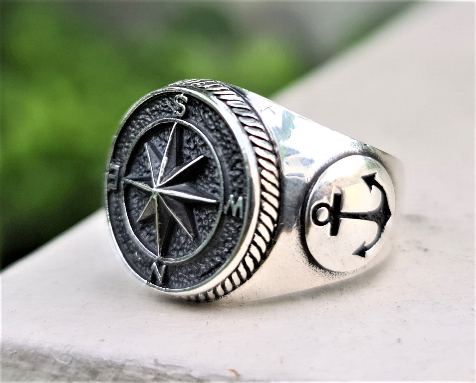 Wind Rose Compass Ring 925 STERLING SILVER Anchor Nautical Sun | Etsy