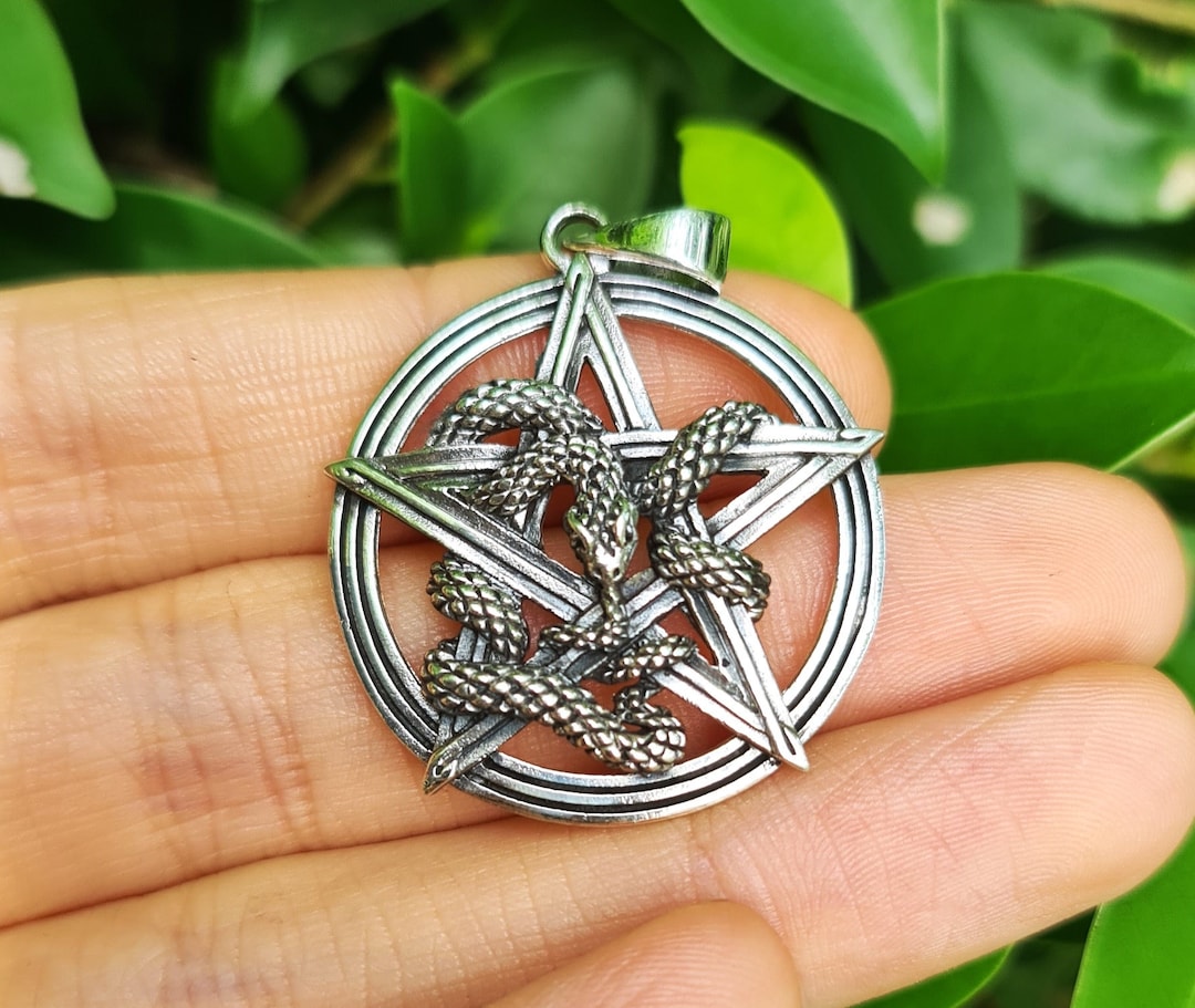 Pentagram Snake Pendant 925 STERLING SILVER Interlocking Snake Pentacle ...