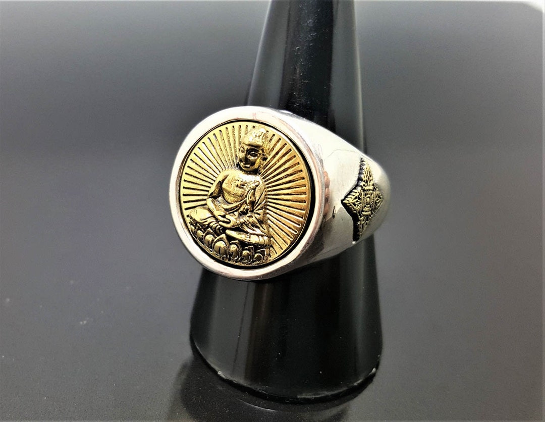 Buddha Spinning Signet Ring 925 STERLING SILVER Spinner Meditation Anti ...