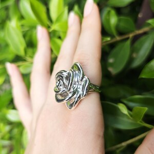 Large Rose Flower Ring STERLING SILVER 925 Massive Rose Floral ...