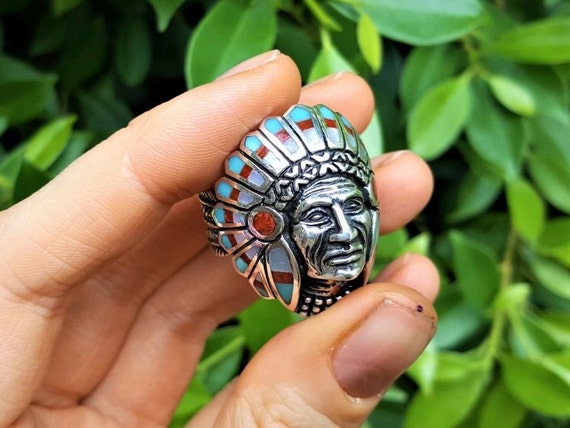 American Indian Ring Sterling Silver 925 Tribal Chief Warrior - Etsy