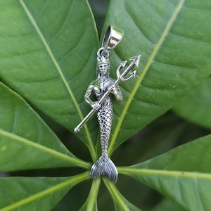 Merman With Trident Pendant STERLING SILVER 925 Triton God of the Sea ...