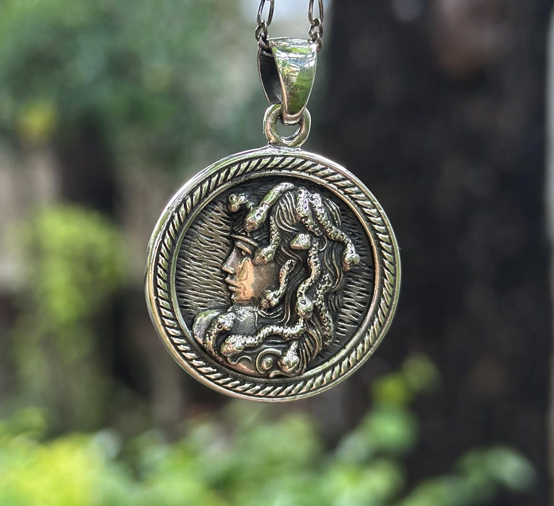 Gorgon Medusa Pendant STERLING SILVER 925 Greek Medallion Mythology ...