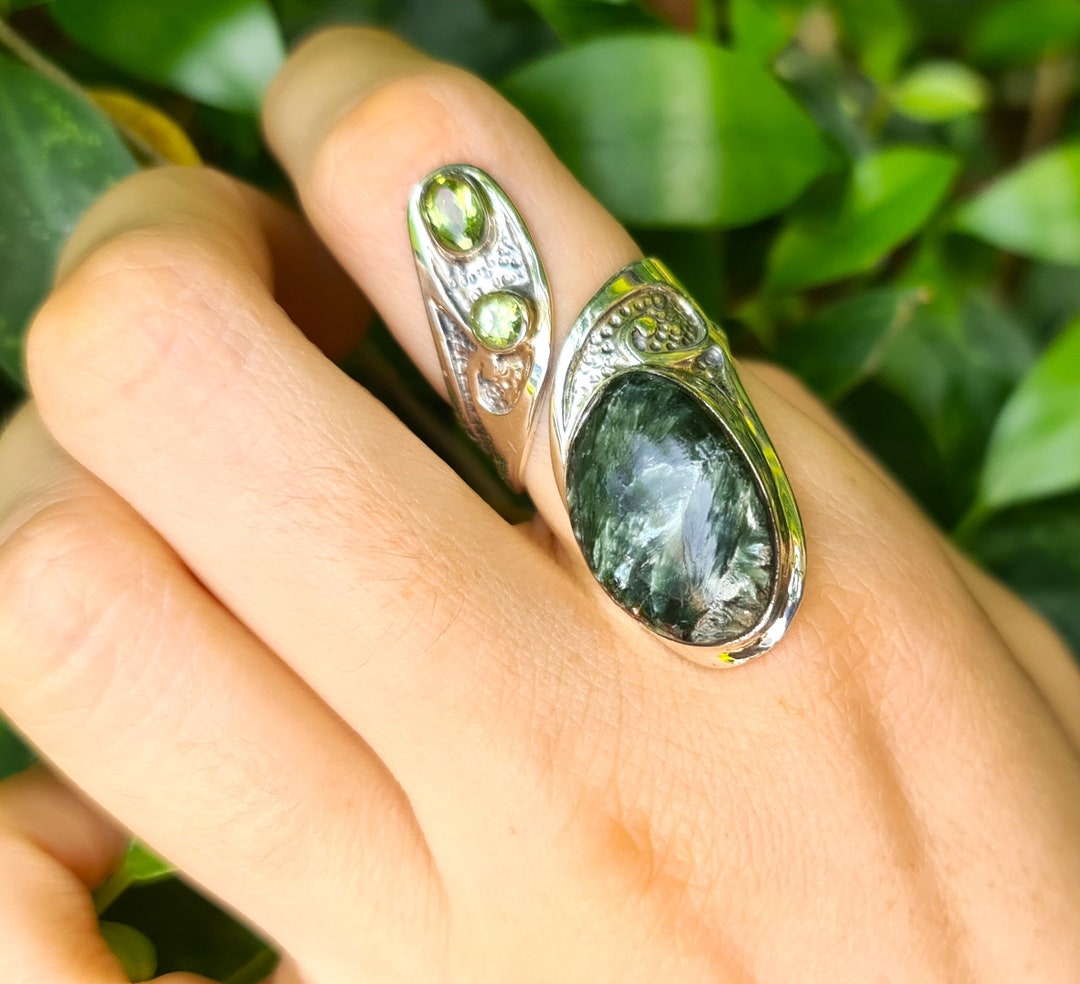 Rare Seraphinite Ring STERLING SILVER Peridot Gemstone Seraphim Angel ...