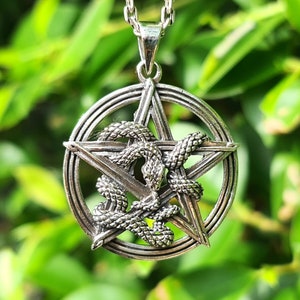 Pentagram Snake Pendant 925 STERLING SILVER Interlocking Snake Pentacle ...
