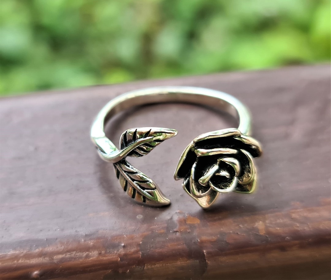 Rose Flower Ring STERLING SILVER 925 Rose Leaves Floral Exclusive ...