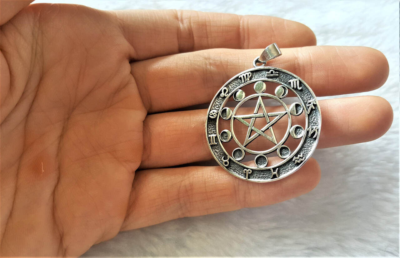 Moon Phases Pentagram Pendant STERLING SILVER 925 Star Energy Balance ...