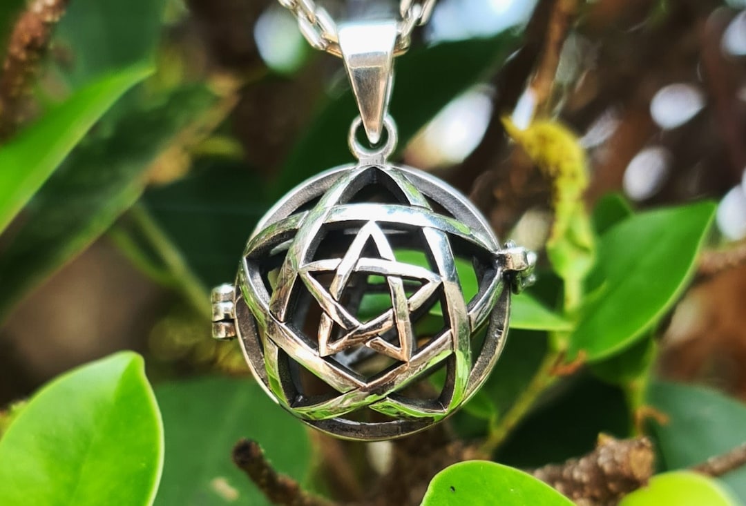 Pentagram Cage Locket Pendant STERLING SILVER 925 Secret Compartment ...
