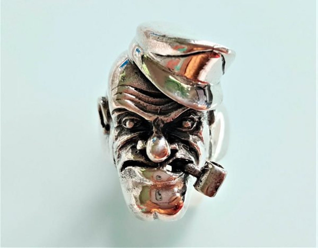 Popeye Ring Sterling Silver 925 Sailor Ring Muscles Cartoon Movable ...