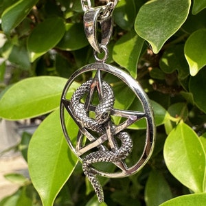 Pentagram Snake 925 Sterling Silver Pendant Pentacle Star Occult Sacred ...
