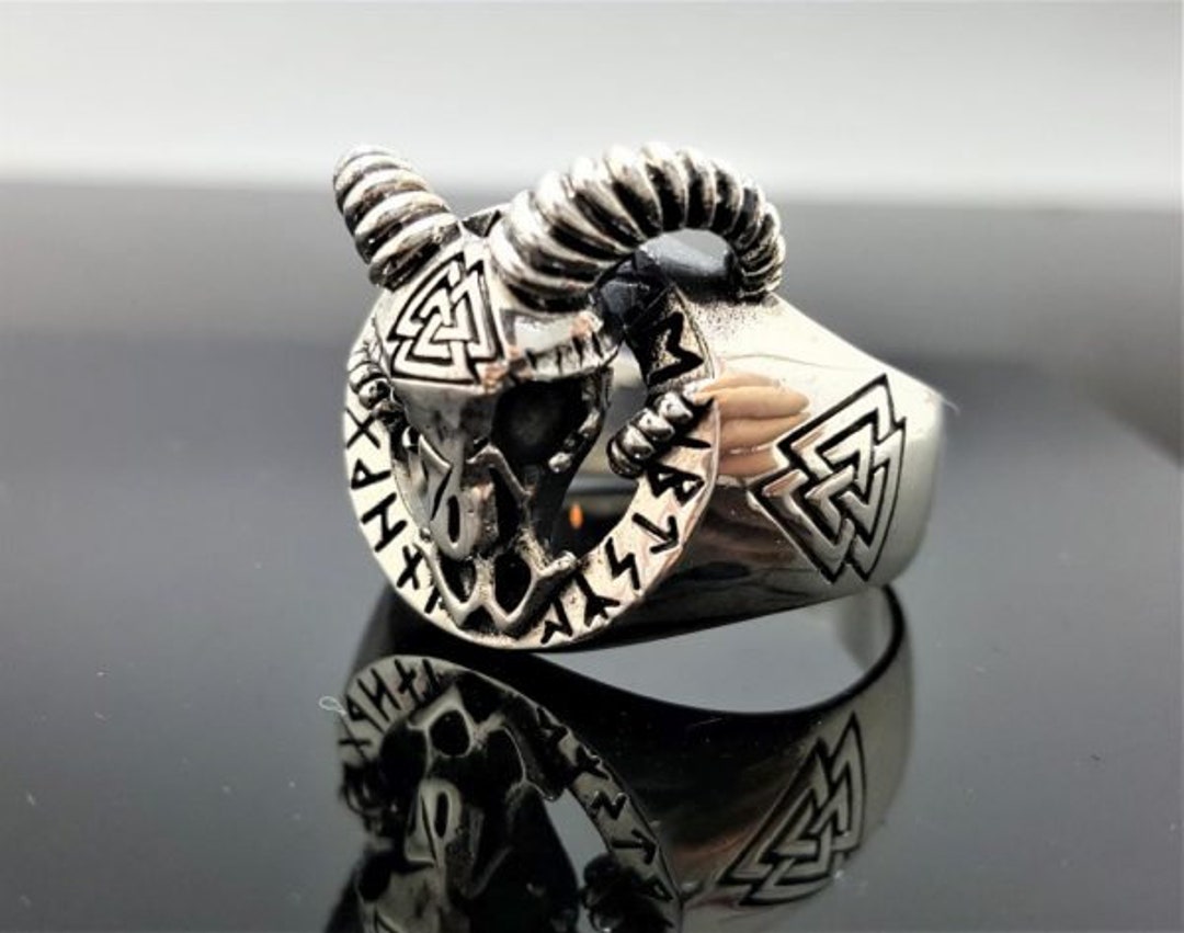 Ram’s Head Valknut Ring STERLING SILVER 925 Runic Viking Symbol Sacred ...