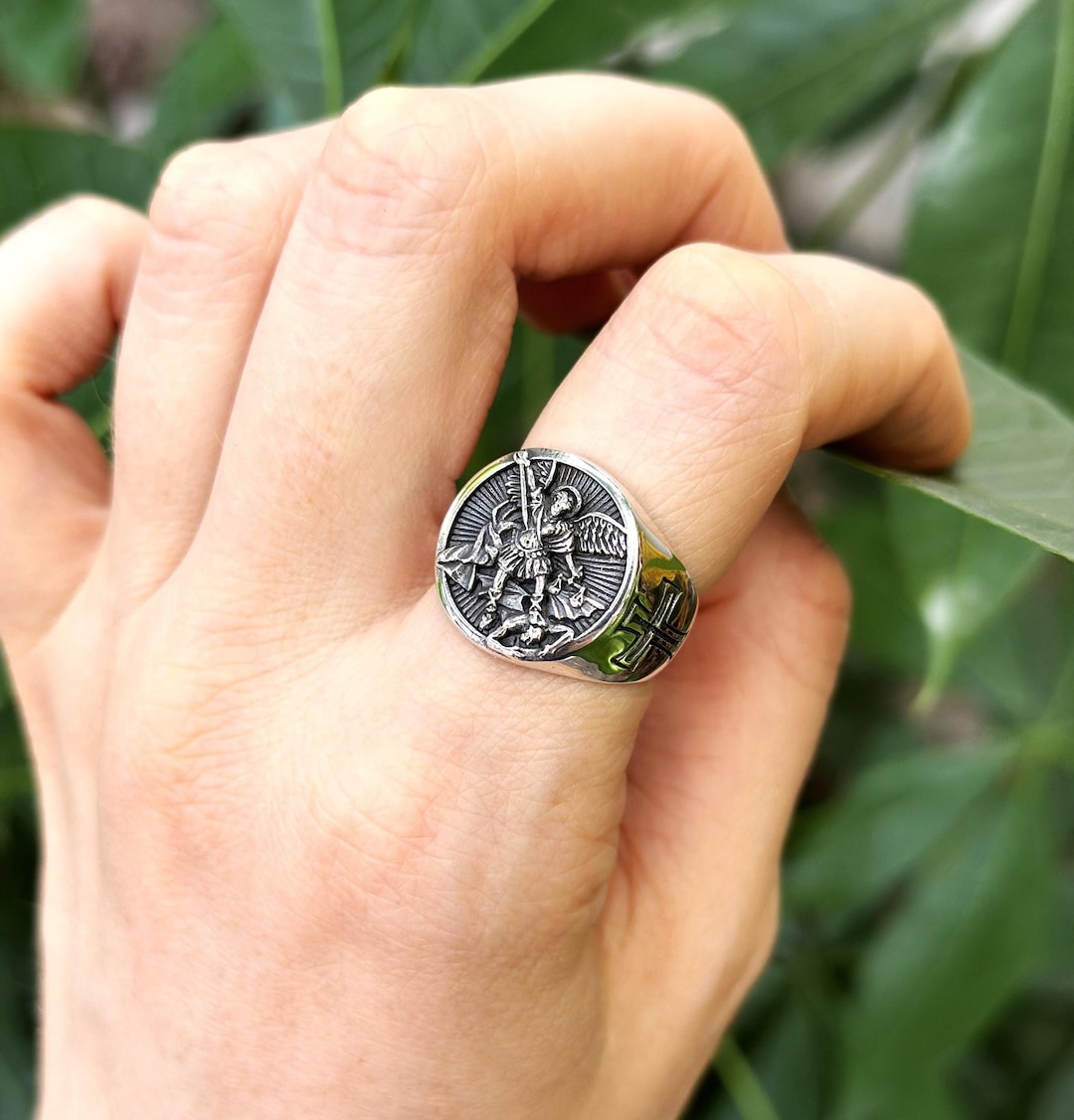 Archangel Michael Ring 925 Sterling Silver Celestial Warrior Protector ...