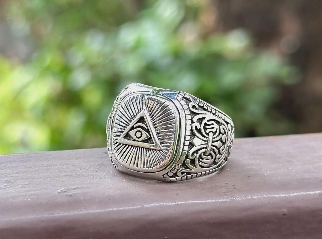 All Seeing Eye Pyramid STERLING SILVER 925 Ring Eye of Providence ...