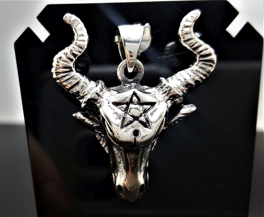 Pentagram Ram Head Pendant STERLING SILVER 925 Pentacle Occult | Etsy