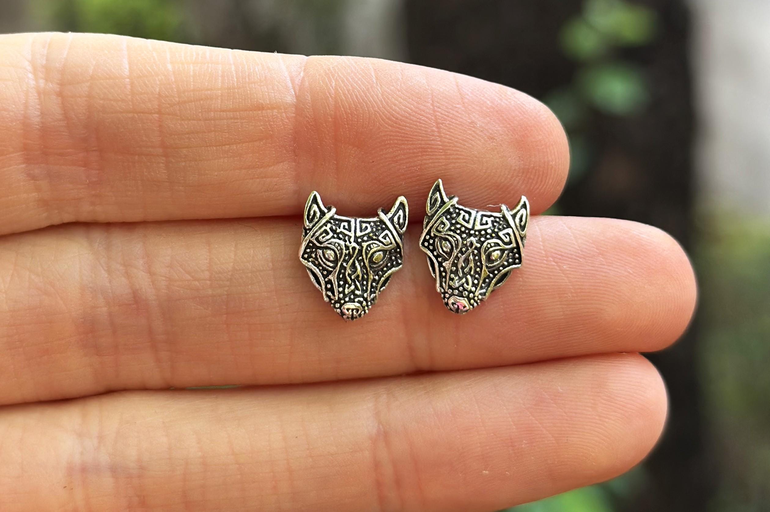 Fenrir Wolf Stud Earrings STERLING SILVER 925 Viking Talisman ...