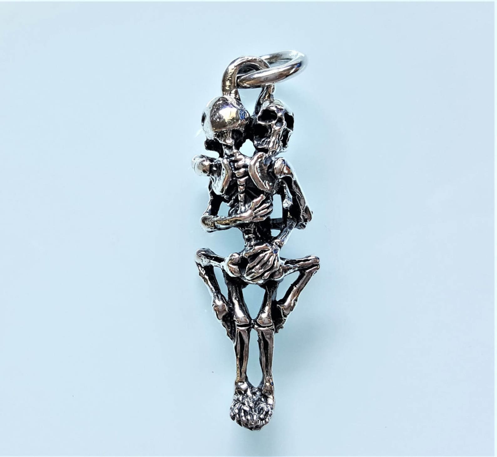Hugging Skeletons Pendant 925 Sterling Silver Hug Love Skull Punk Goth ...