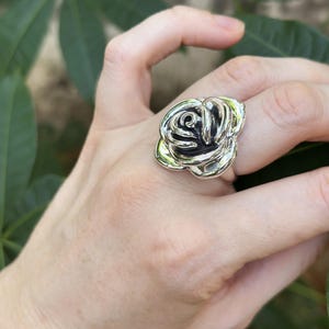 Large Rose Flower Ring STERLING SILVER 925 Massive Rose Floral ...