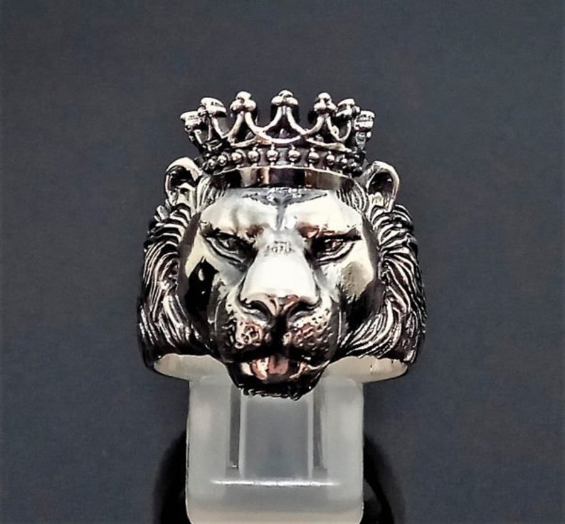 Lion Ring 925 STERLING SILVER Crowned LION Head Crown Royal - Etsy