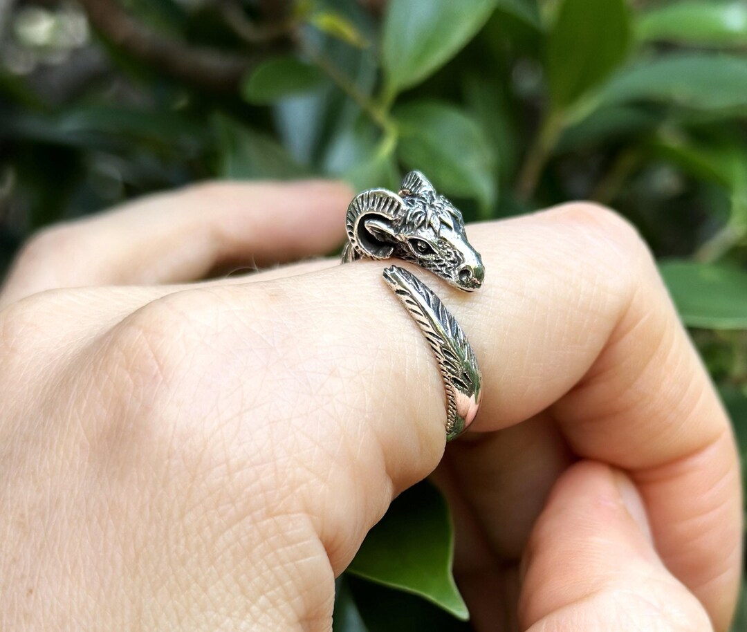 Ram Head Ring STERLING SILVER 925 Adjustable Ram Aries Zodiac Sign ...