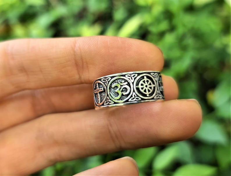 Sacred Symbols Ring Sterling Silver 925 CO-EXIST Yin Yang - Etsy