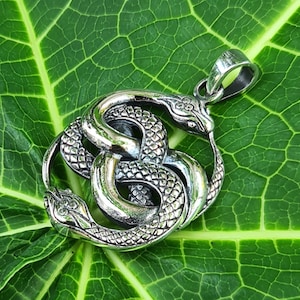 Double Snake Pendant STERLING SILVER 925 Interlocking Snakes Serpent ...