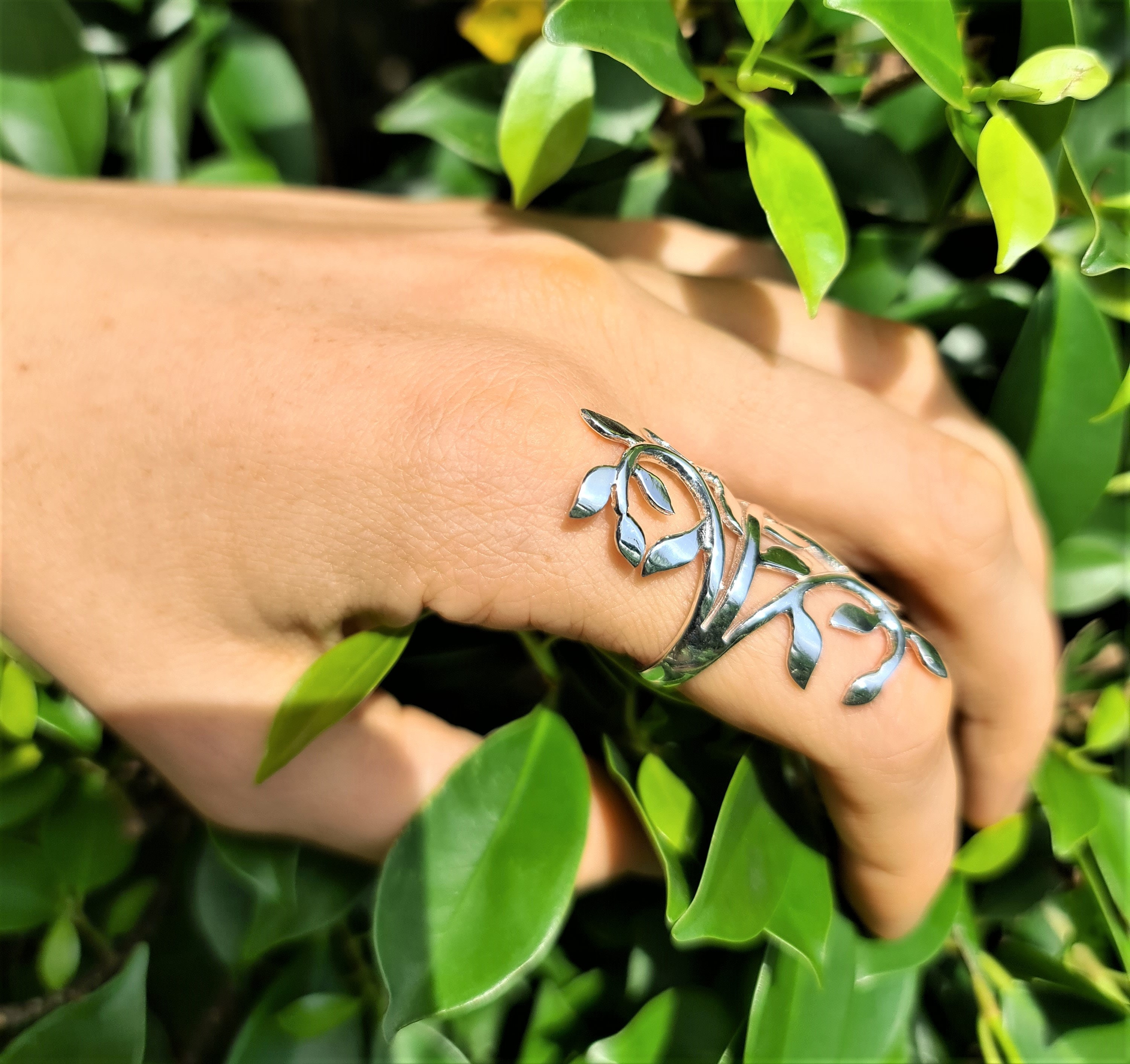 Branch Ring STERLING SILVER 925 Long Knuckle Ring Leaves Olive - Etsy