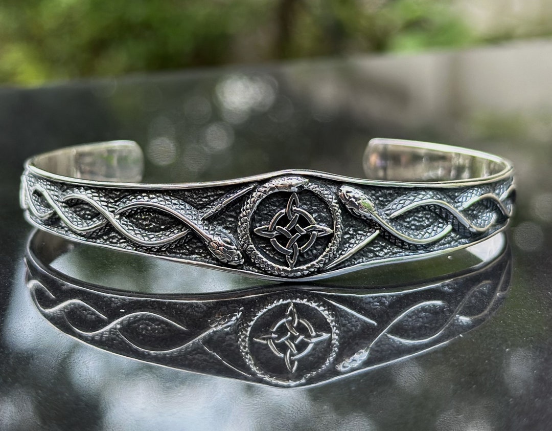 Ouroboros Witch's Knot Cuff Bracelet 925 STERLING SILVER Interlocking Snakes Serpent Swirl ...