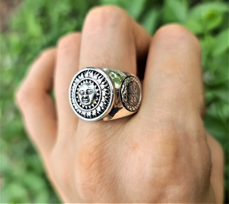 Sun God Ring STERLING SILVER 925 Ouroboros Vegvisir Runic - Etsy