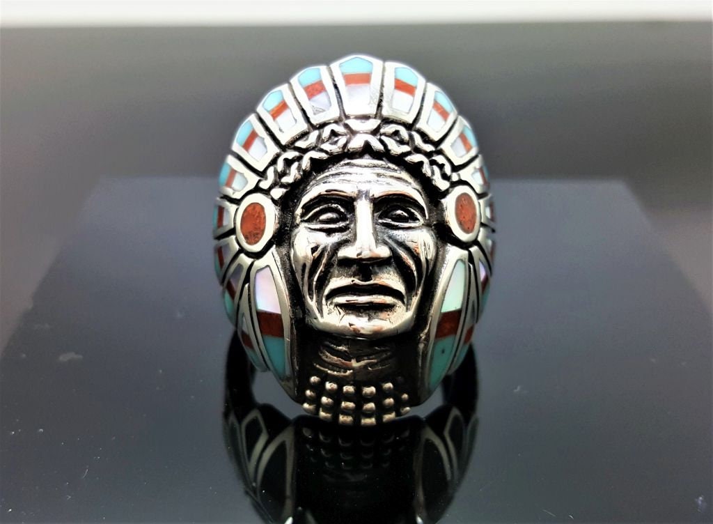 American Indian Ring Sterling Silver 925 Tribal Chief Warrior - Etsy