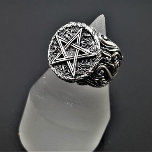 Pentagram Star Ring 925 Sterling Silver Rams Head Occult - Etsy