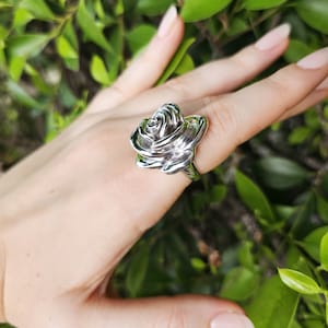 Large Rose Flower Ring STERLING SILVER 925 Massive Rose Floral ...