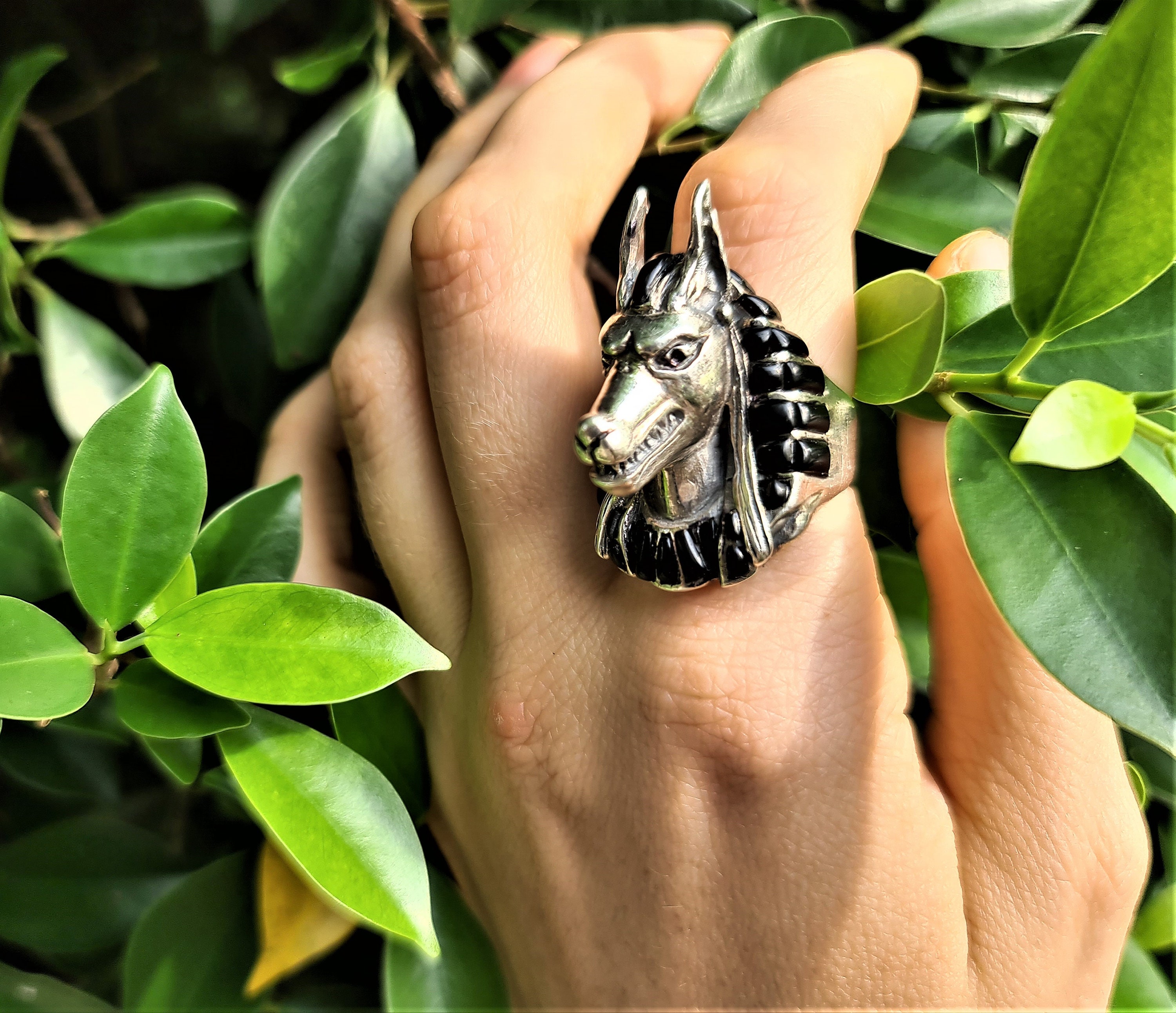 Anubis Ring Sterling Silver 925 Egyptian God Jackal-headed God | Etsy