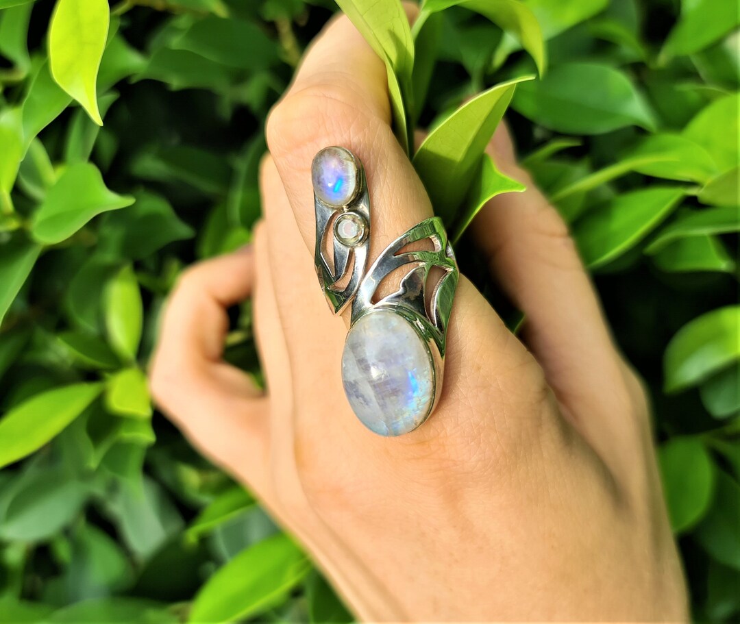 Moonstone Ring STERLING SILVER 925 Genuine Moonstone Gemstone Long ...